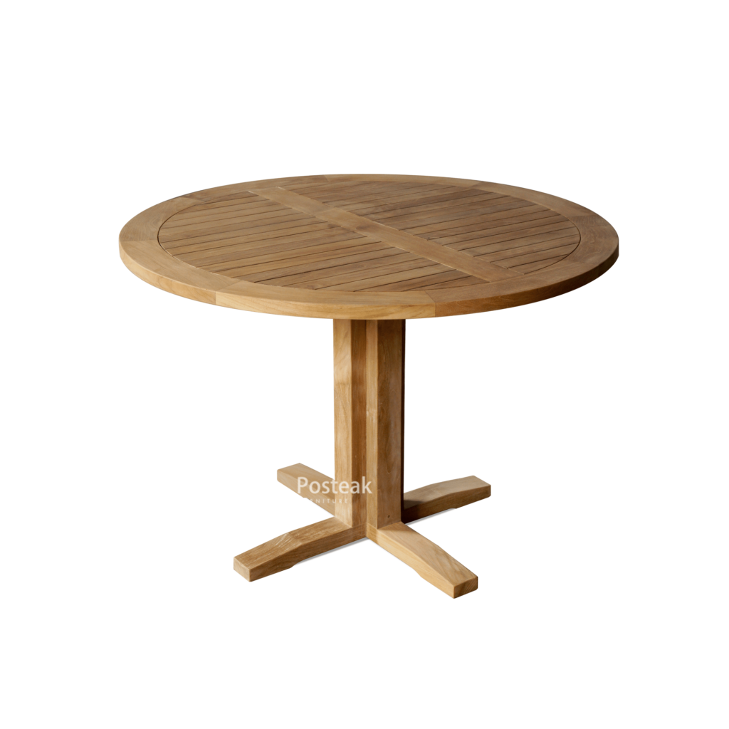 Farmhouse Teak Outdoor Pedestal Dining Table | Posteak Furniture